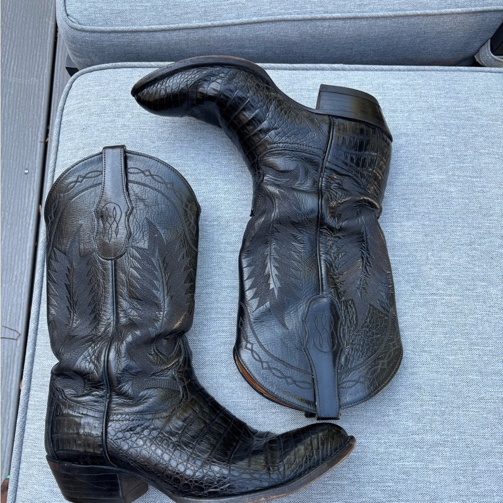Rare Tony Lama Mens Embossed Leather Black Cowboy Boo… - Gem